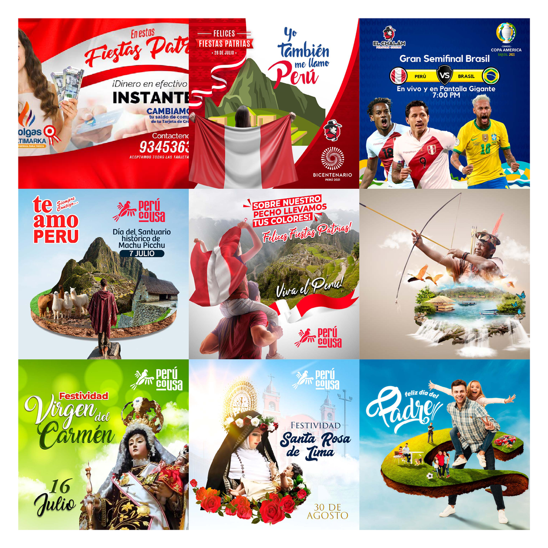 PACK 30 POST FLYER SOCIAL MEDIA FESTIVOS PERÚ – Design Market Perú